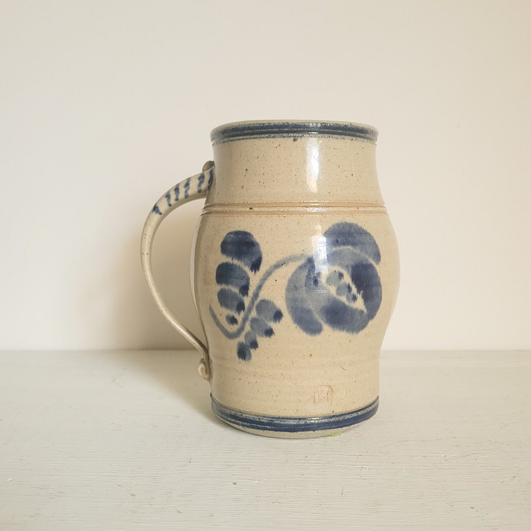 Vintage Westerwald Stoneware Pitcher: Blue Floral Design - Etsy