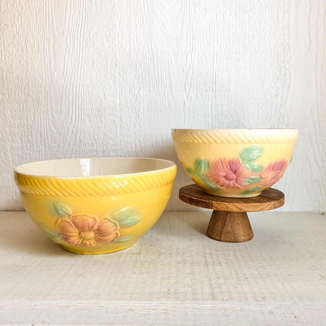 Vintage Hull Sunglow Nesting Bowls, Yellow & Pink Floral Pottery - Etsy
