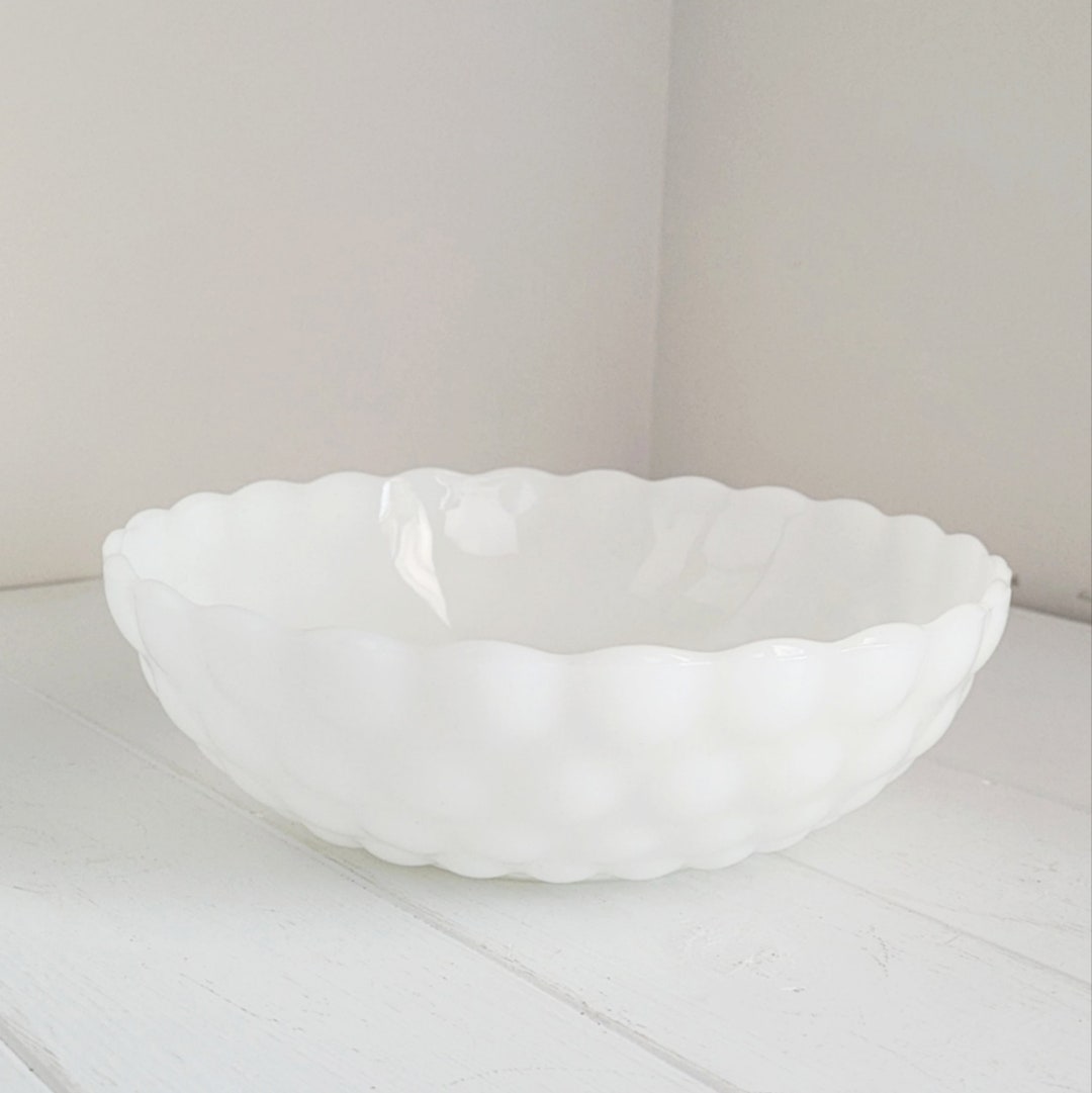 Fire King Bubble Milk Glass Bowl With Scalloped Rim - Etsy