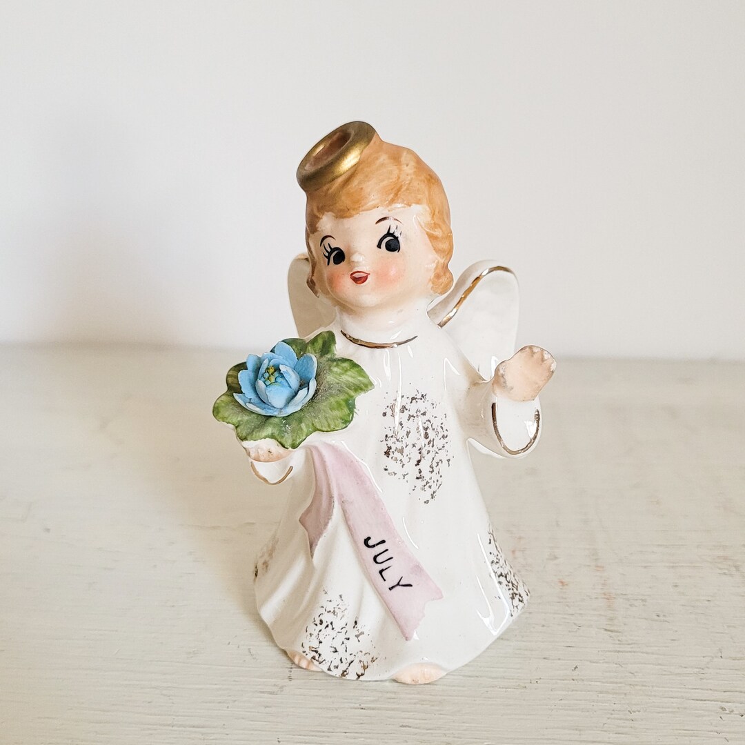 Lefton July Angel Holding Blue Flowers, 1323 - Etsy