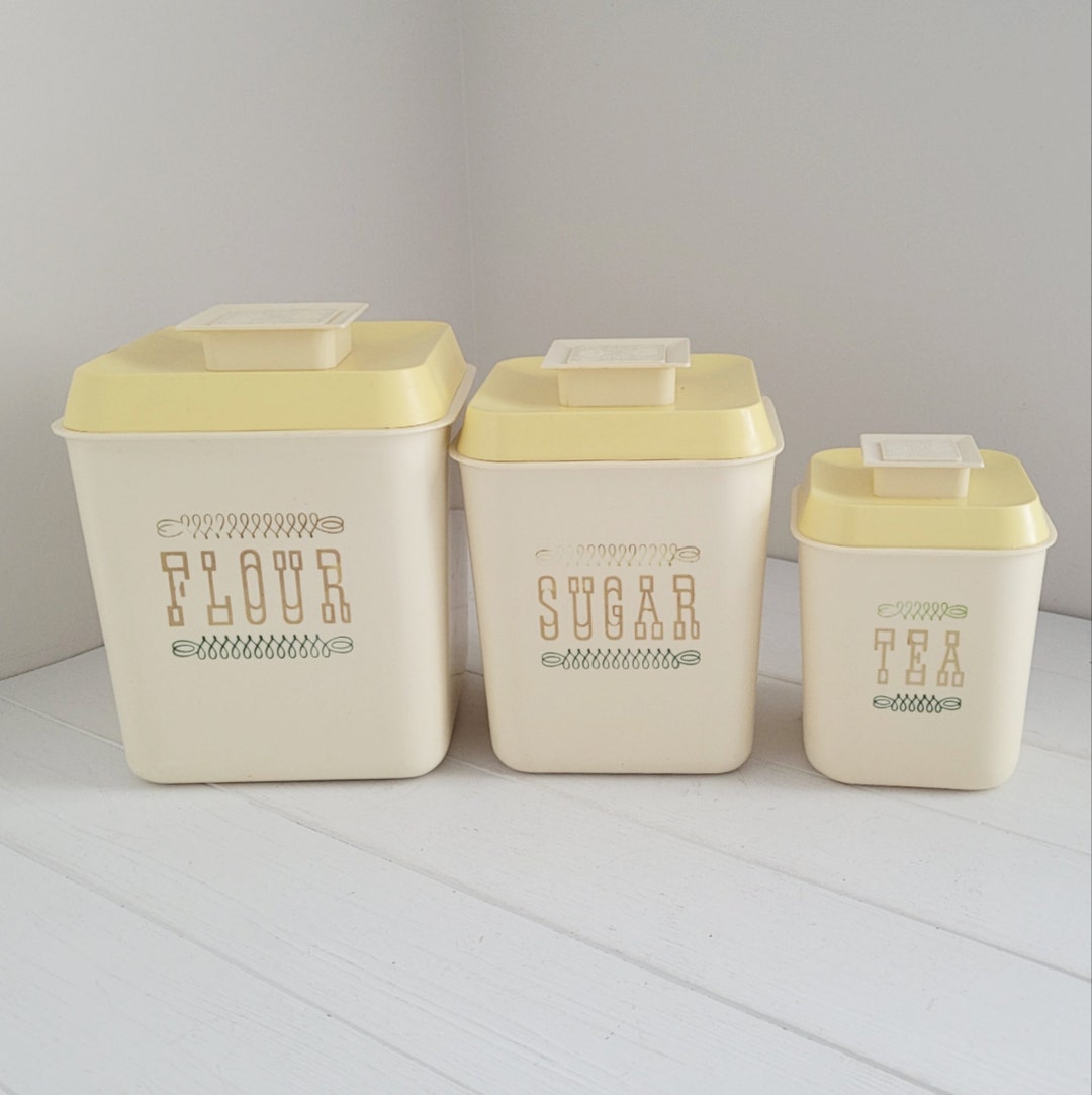 Vintage Plastic Nesting White and Yellow Kitchen Canisters, Set of 3 - Etsy