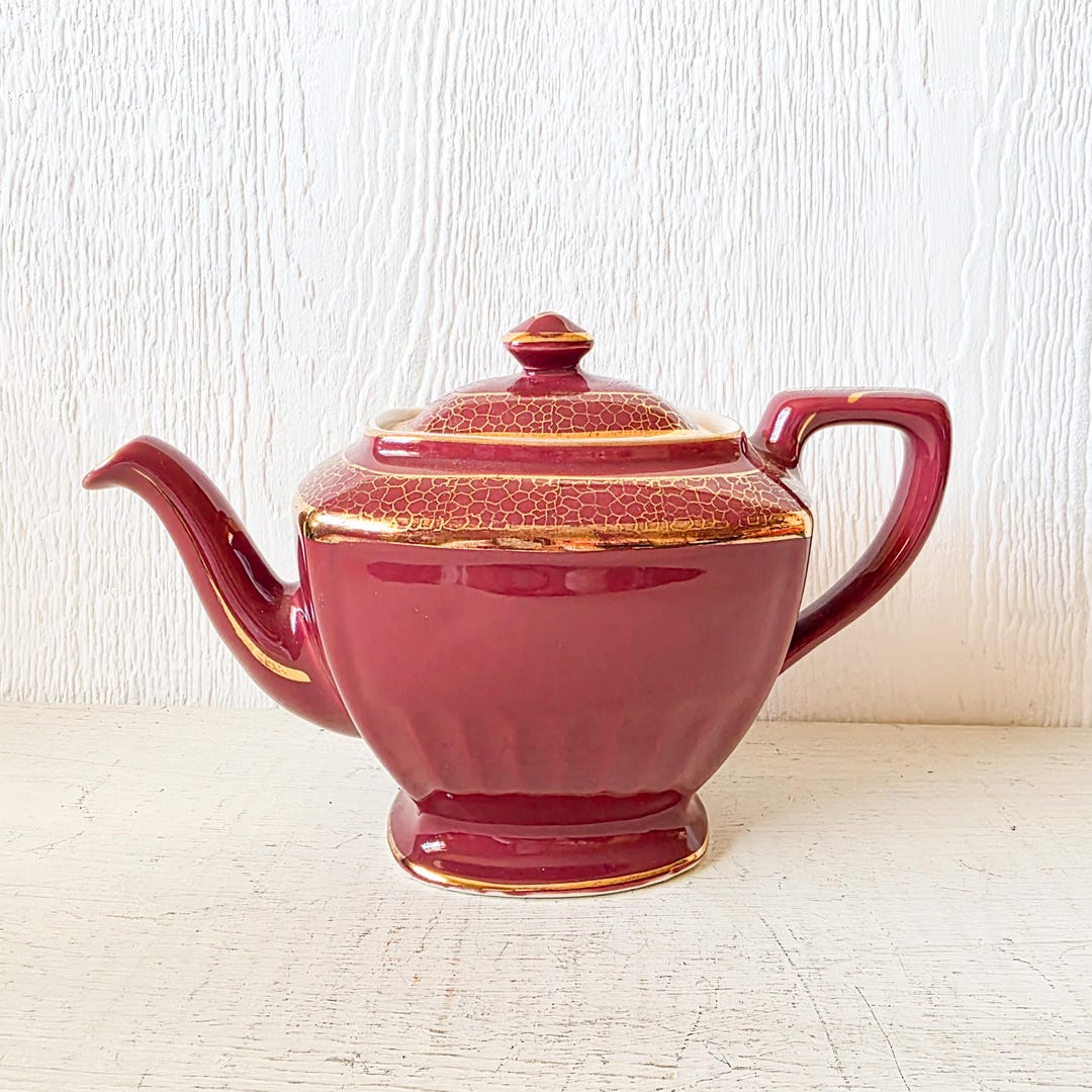 Hall Hollywood Maroon and Gold Teapot - Etsy
