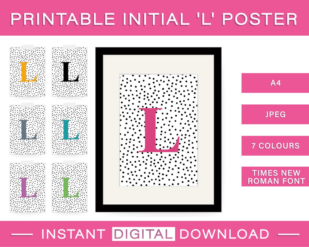Printable A4 Initial 'L' Poster instant Download Initial Art, Boys ...