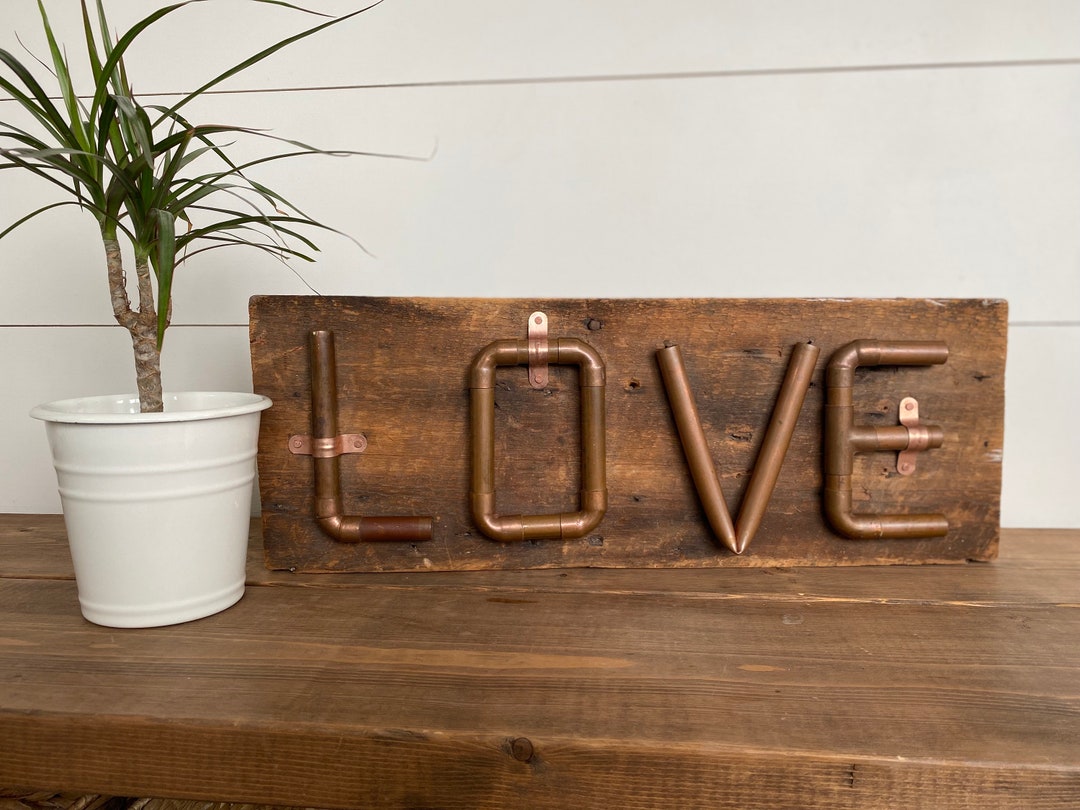 Copper Pipe Sign Love Sign Barn Board Barn Wood Wall Decor Seventh ...