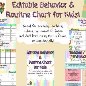 Editable Behavior & Routine Chart Bundle Kids | Daily Weekly Trackers ...