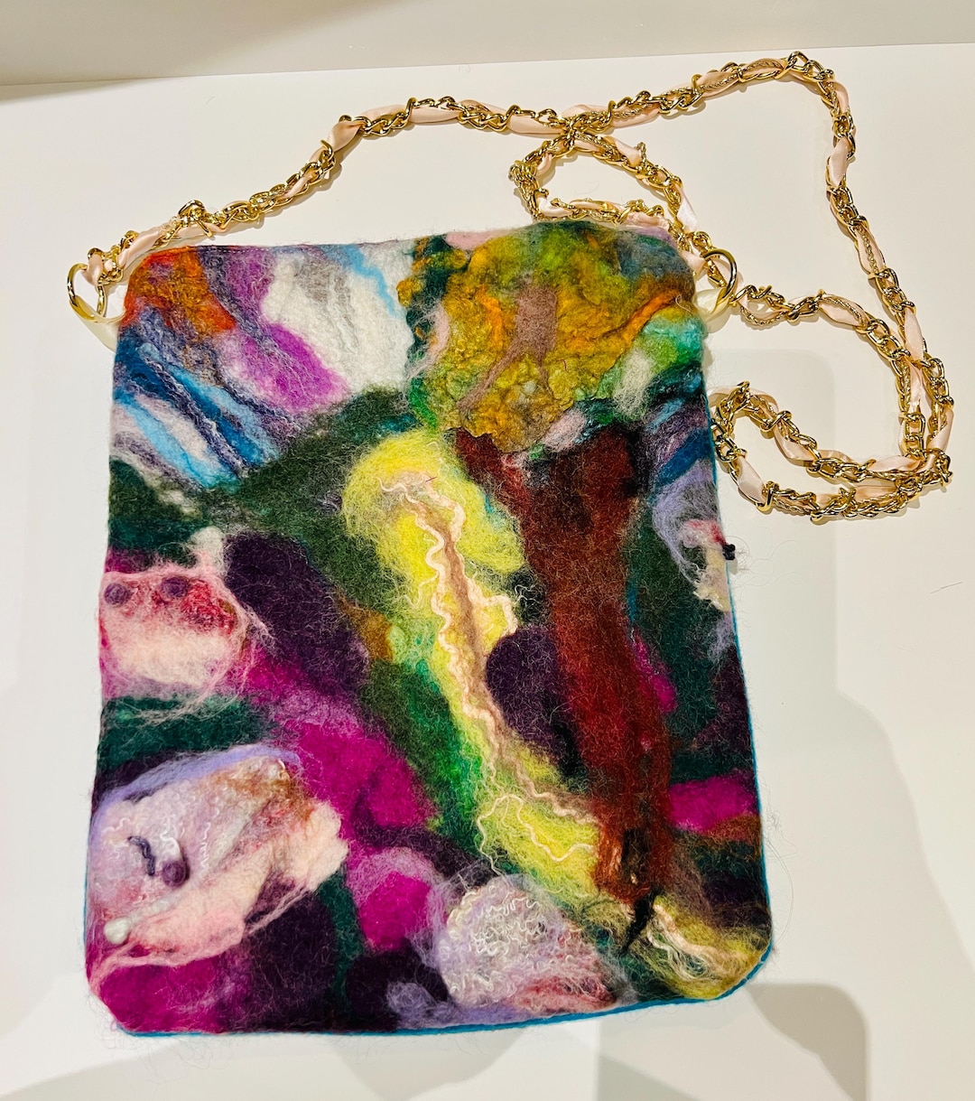 Spring Color Wet Felted Bag With Pink Inner Merino Wool & Silk, Garden ...