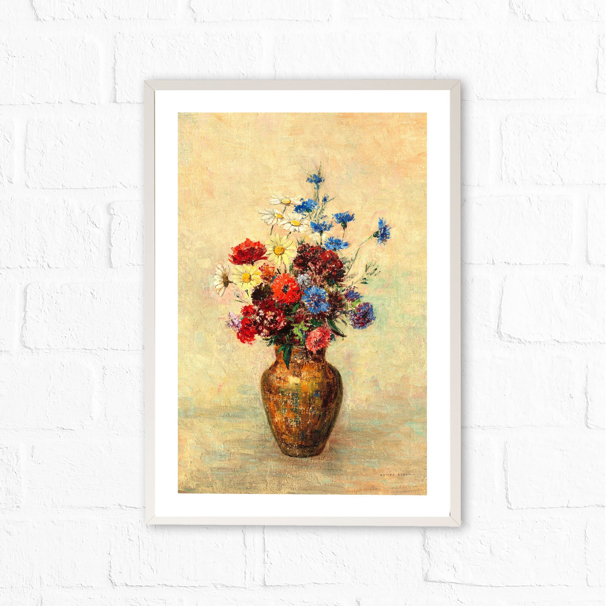 Flower Vase Painting Wall Art Print, Rustic Painting Digital Poster ...