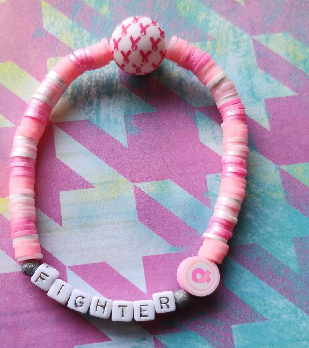 Fighter! Pink Breast Cancer Awareness Beaded Friendship Bracelet - Etsy