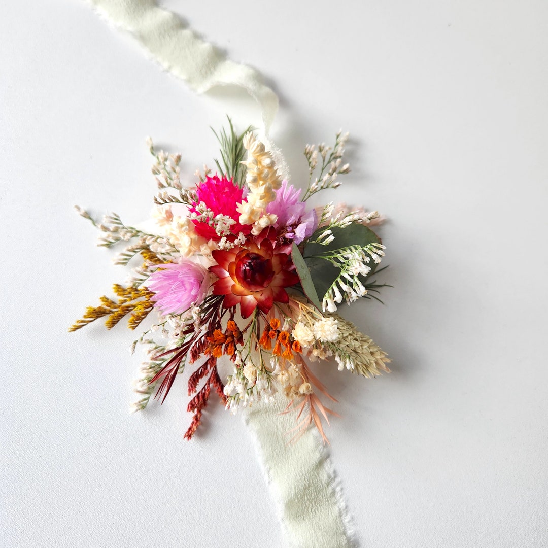 Wildflower Corsage, Colourful Dried Flower Corsage, Wedding Floral ...