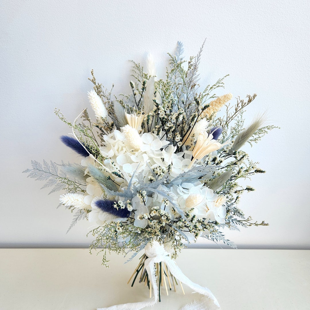 Rustic Dusty Blue Dried Flower Bouquet, Dried Flower Posy, Wedding ...