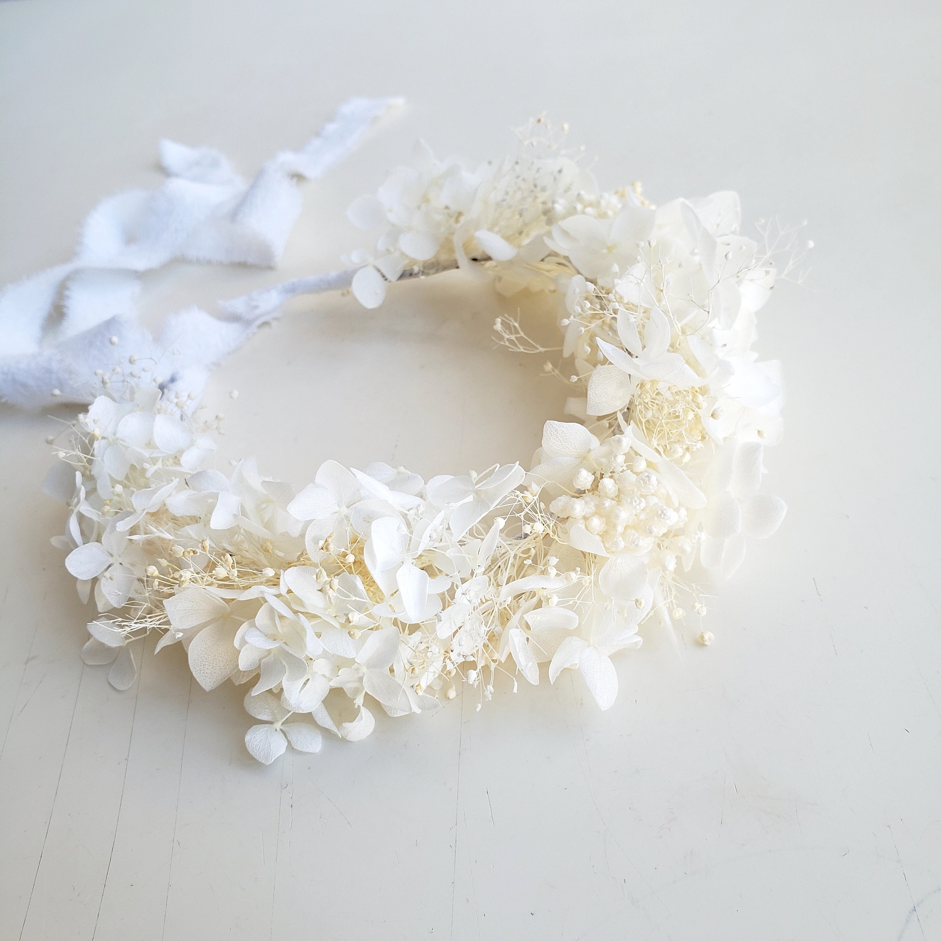 White Dried Flower Crown, Ivory, Cream, Flower Halo, Wedding Headpiece ...