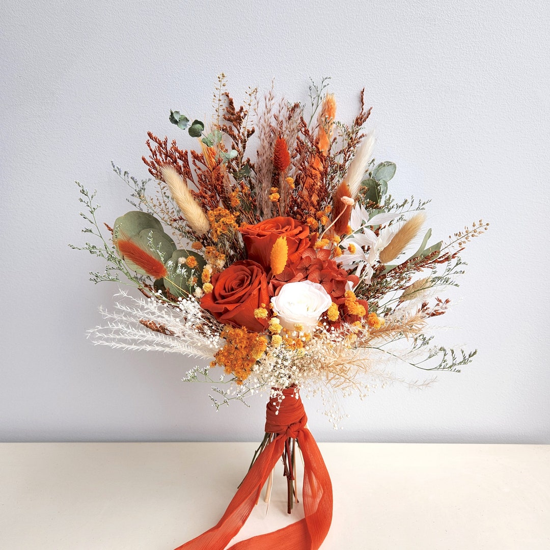 Burnt Orange Dried Flower Bouquet, Rustic Wedding Flower Arrangement - Etsy