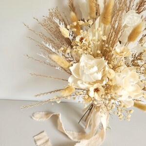 Boho Neutral Tone Dried Flower Bouquet, Ivory, Beige, Wedding Floral ...