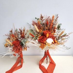 Burnt Orange Dried Flower Bouquet, Rustic Wedding Flower Arrangement - Etsy