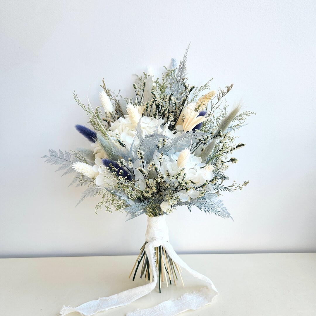 Rustic Dusty Blue Dried Flower Bouquet, Dried Flower Posy, Wedding ...