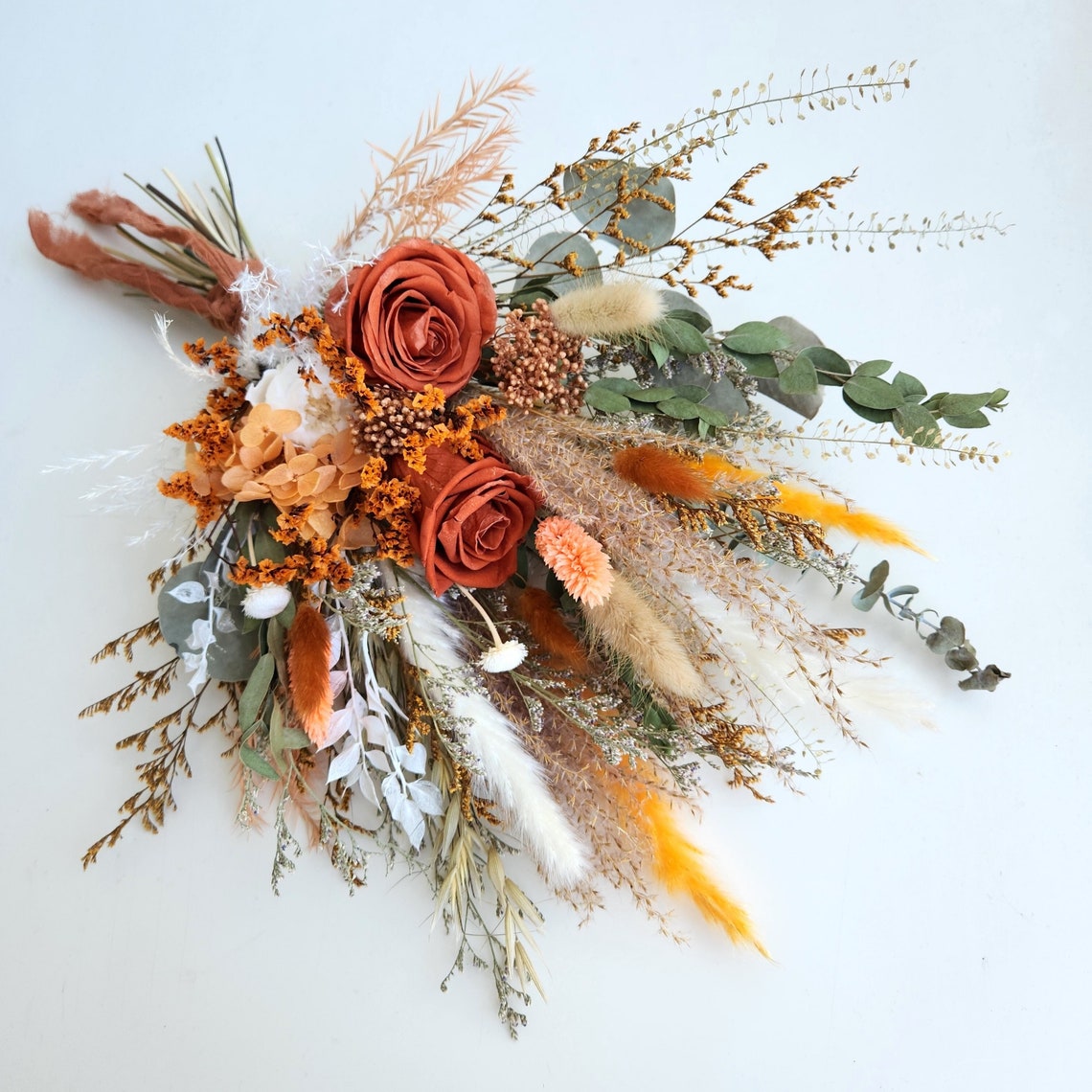 Burnt Orange Dried Flower Bouquet Rustic Wedding Flower - Etsy