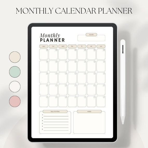 Digital Monthly Calendar Planner Portrait Mode Printable - Etsy
