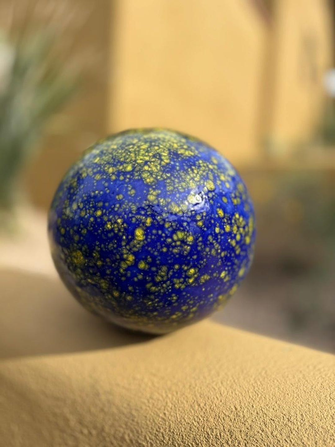 Large Ceramic Ball Blue 9 Garden Globe Garden Sphere Garden Orb Garden ...