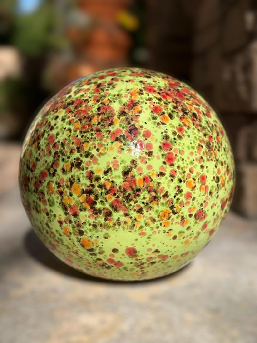Large Ceramic Ball Green ~ 9" Tall ~ Ceramic Gazing Ball ~ Garden Ball ...