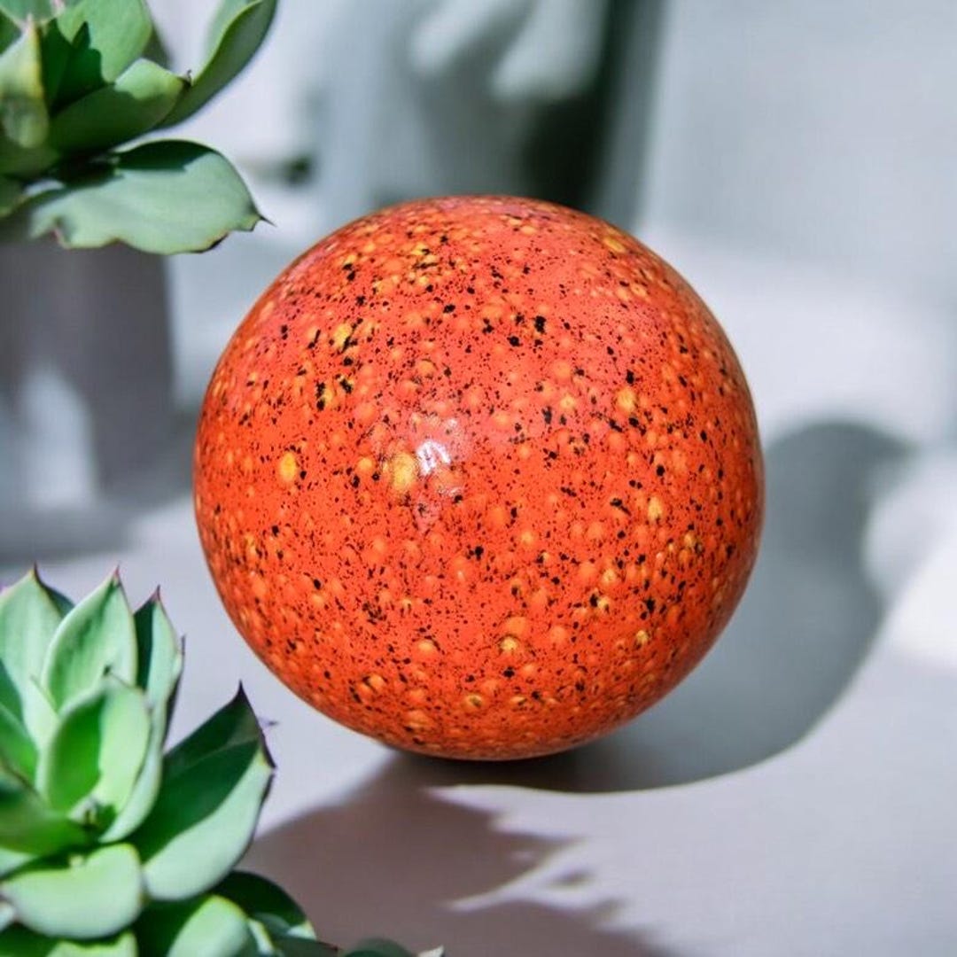 Extra Large Orange Ceramic Ball ~ 11" Tall ~ Ceramic Gazing Ball ...