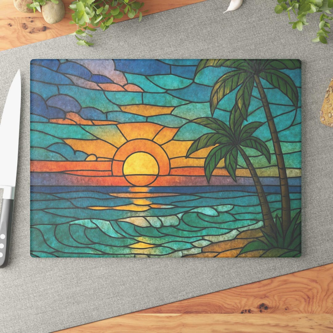 Stained Glass Beach at Sunset Cutting Board | Kitchen Decor | Gift for ...