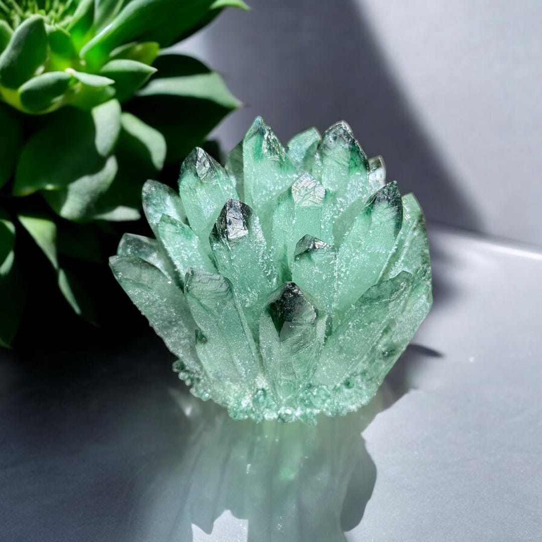 Rare Large Natural Green Ghost Quartz Cluster, 984g Large Green Ghost ...