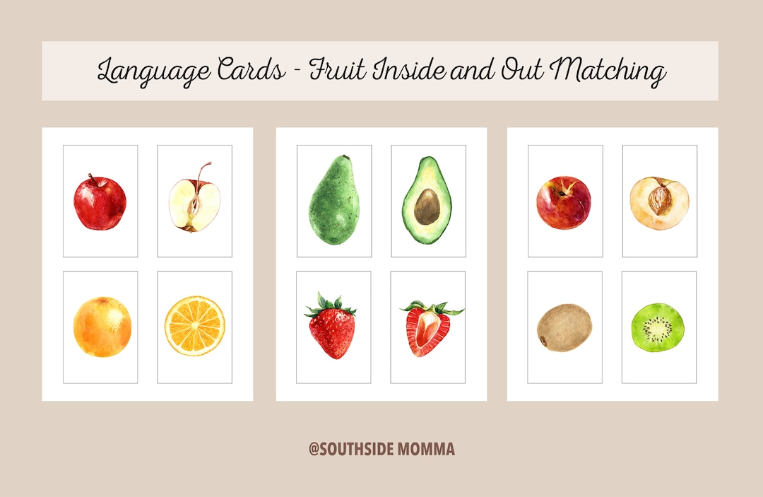 Montessori Language Cards - Fruits | Matching Activity | Puzzle - Etsy