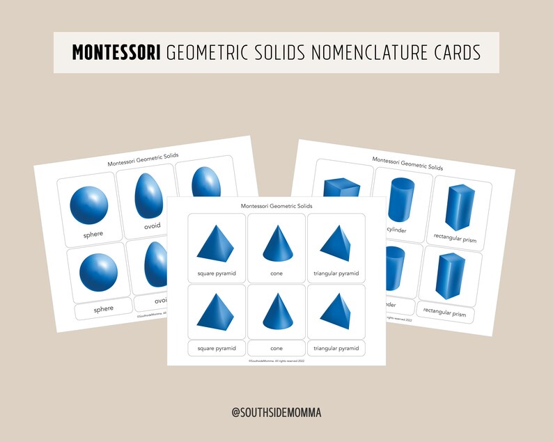 Montessori Geometric Solids 3 Part Nomenclature Cards - Etsy