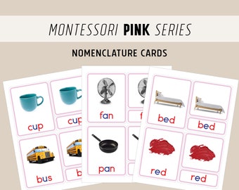 CURSIVE Montessori Nomenclature Cards, Pink Series, CVC Words, Short ...