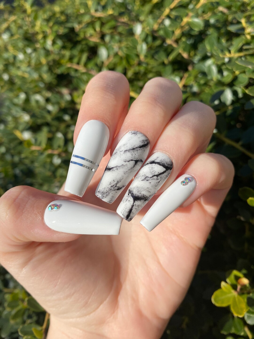 White Marble Granite Press-on Nails / Luxury Press on Nails - Etsy