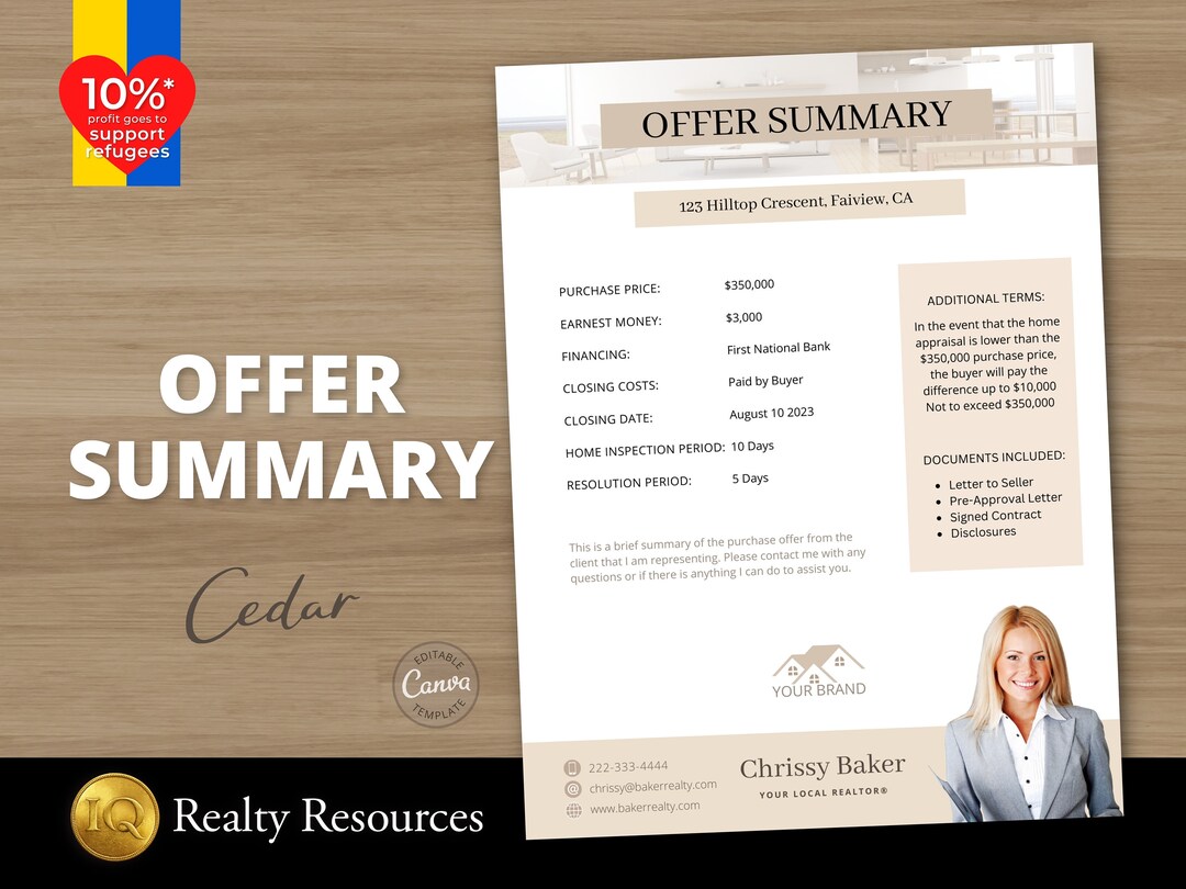 Offer Summary Template, Offer Sheet, Cover Letter, Real Estate Cover ...