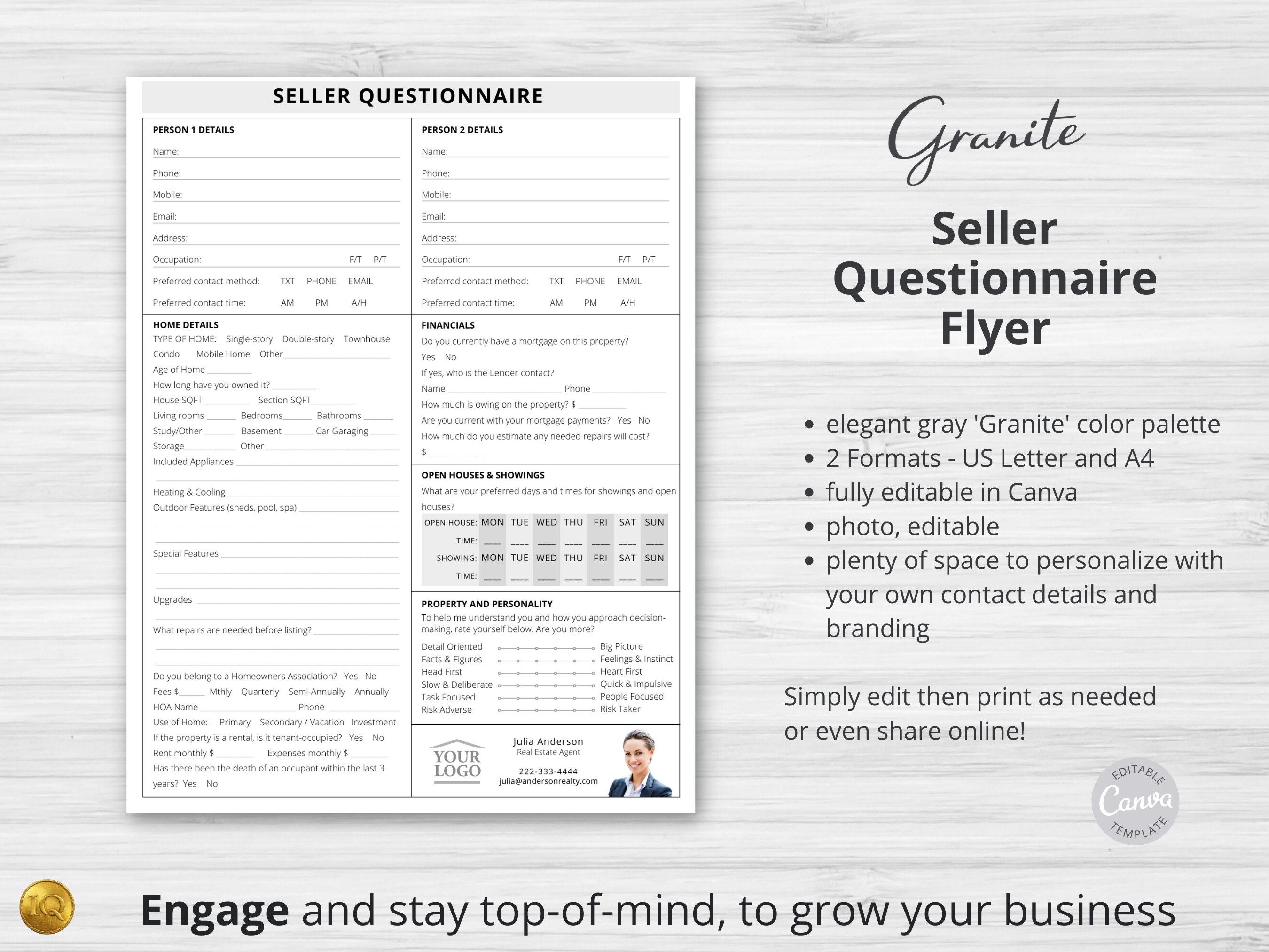 Real Estate Seller Questionnaire Flyer Template, 2 Page Seller Survey ...