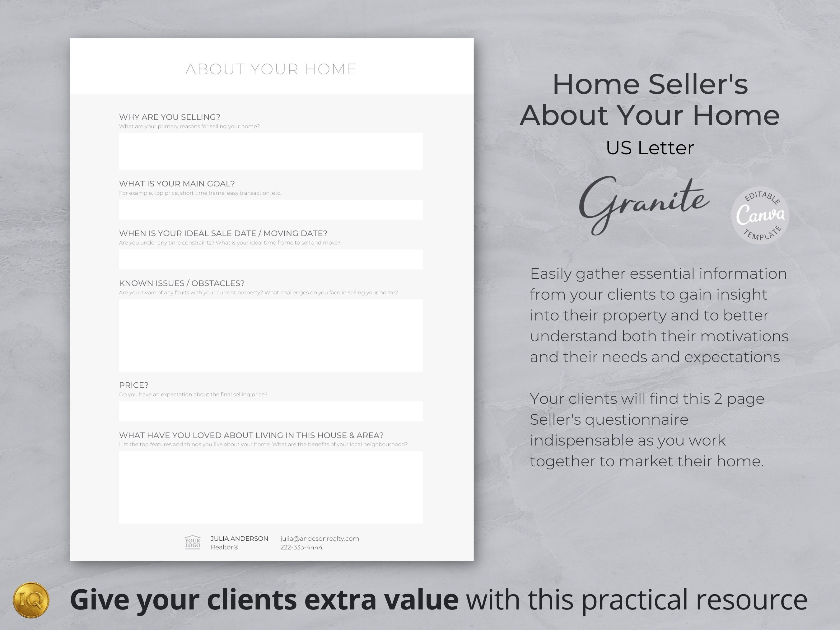 Real Estate Seller Questionnaire Flyer Template, 2 Page Seller Survey ...