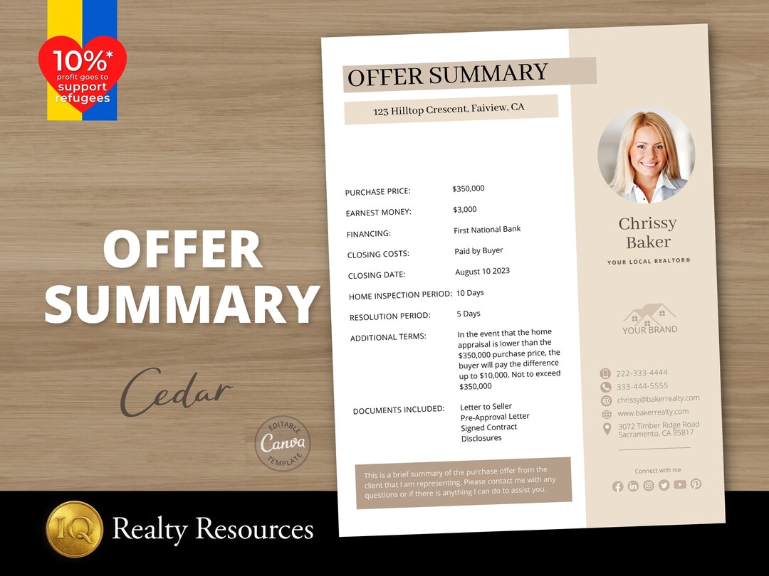 Offer Summary Template, Offer Sheet, Cover Letter, Real Estate Cover ...