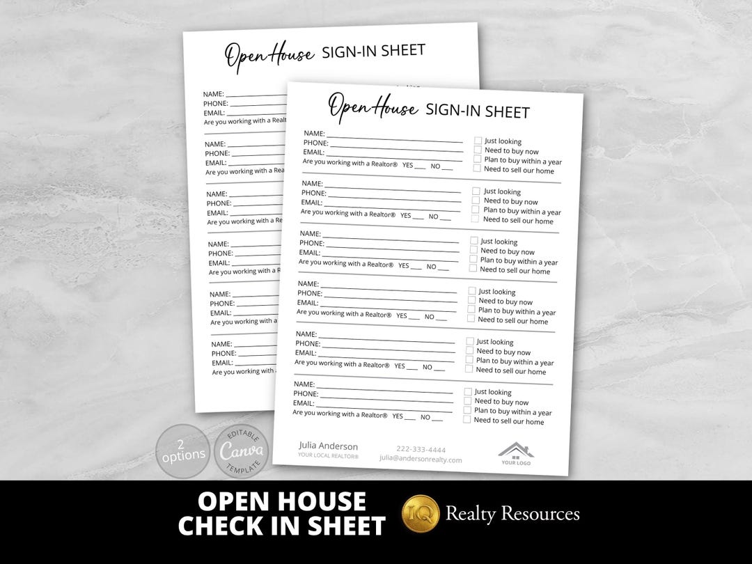 Real Estate Open House Sign in Sheet, Open House Flyer, Real Estate ...