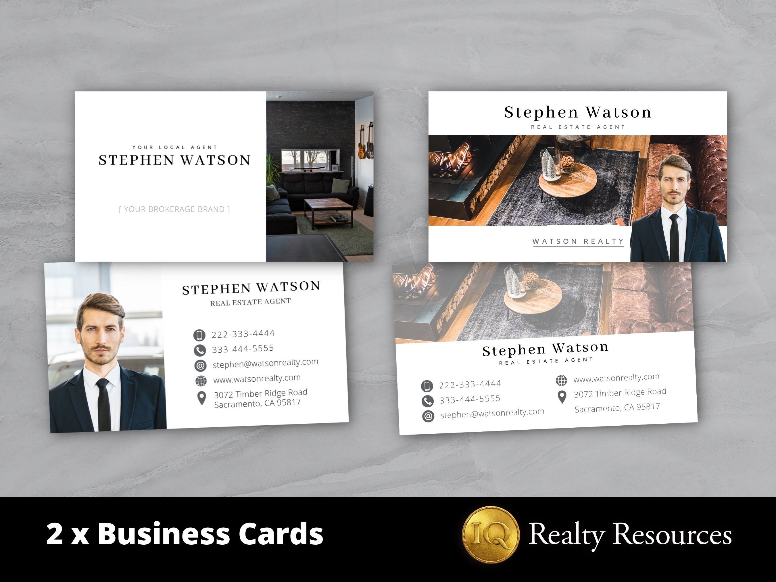2 Real Estate Business Card Templates, Double-sided, Editable Templates ...