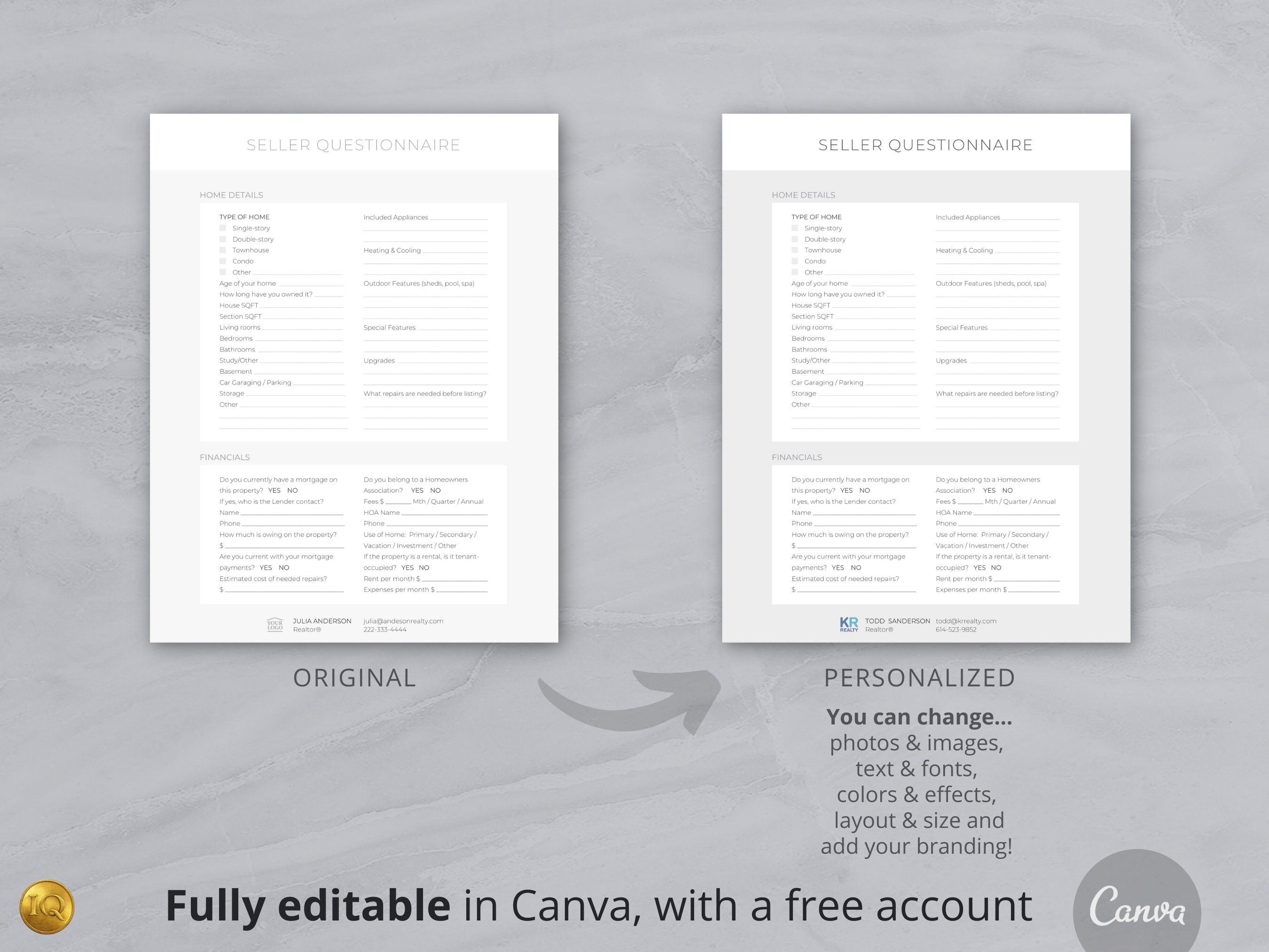 Real Estate Seller Questionnaire Flyer Template, 2 Page Seller Survey ...