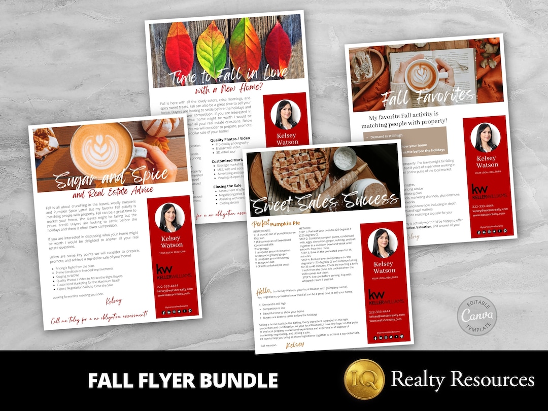 Real Estate Flyer Template Bundle, 4 Fall Flyers, Realtor Introduction ...