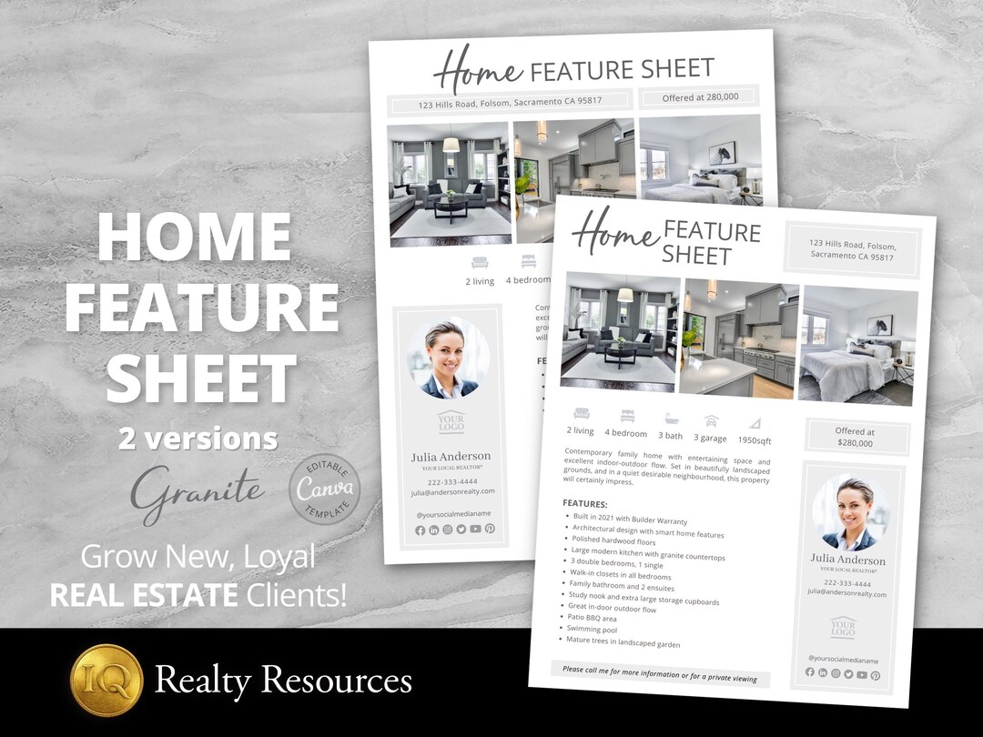 Real Estate Flyer, Home Feature Sheet, for Sale Flyer Template, Real ...