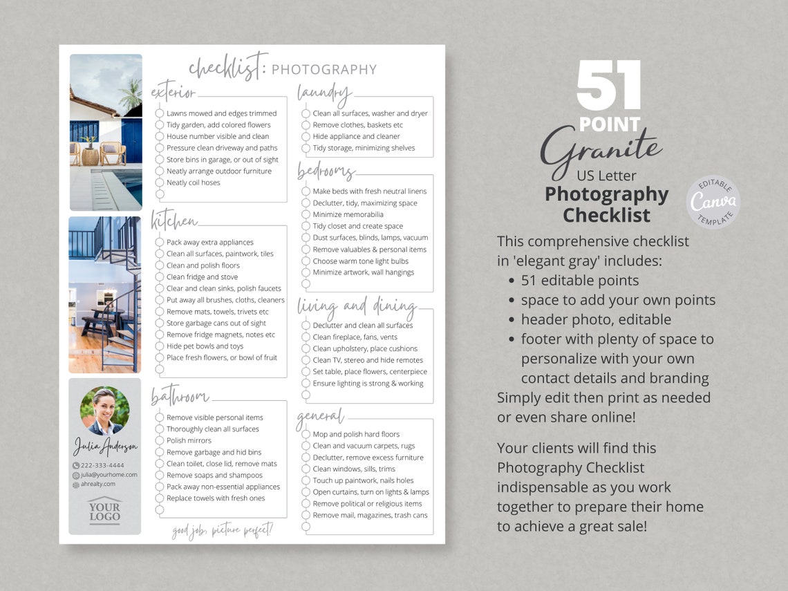 Real Estate Photography Checklist for Home Sellers Realtor - Etsy