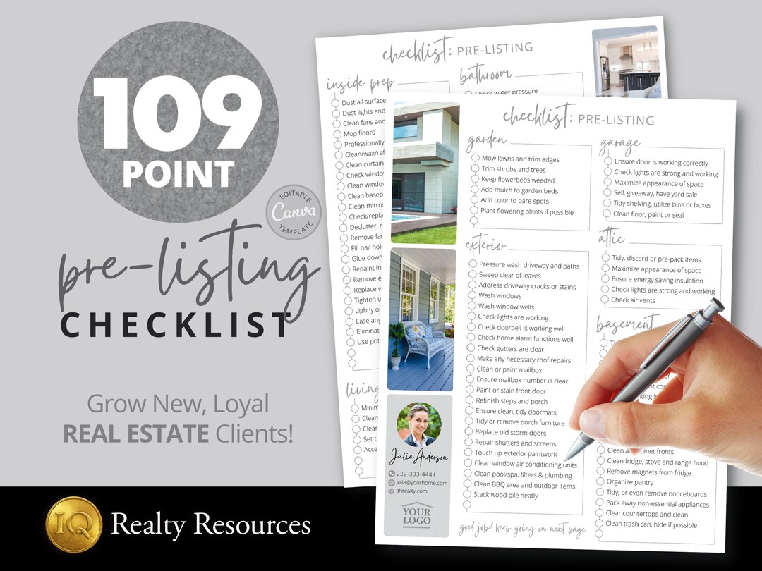 Real Estate Pre-listing Checklist for Home Sellers, Realty Marketing ...