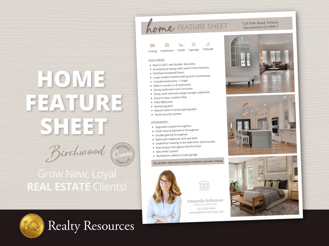 Real Estate Flyer, Home Feature Sheet, for Sale Flyer Template, Real ...
