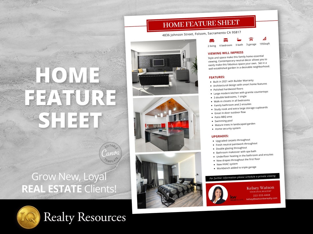 Real Estate Flyer, Home Feature Sheet, for Sale Flyer Template, Real ...