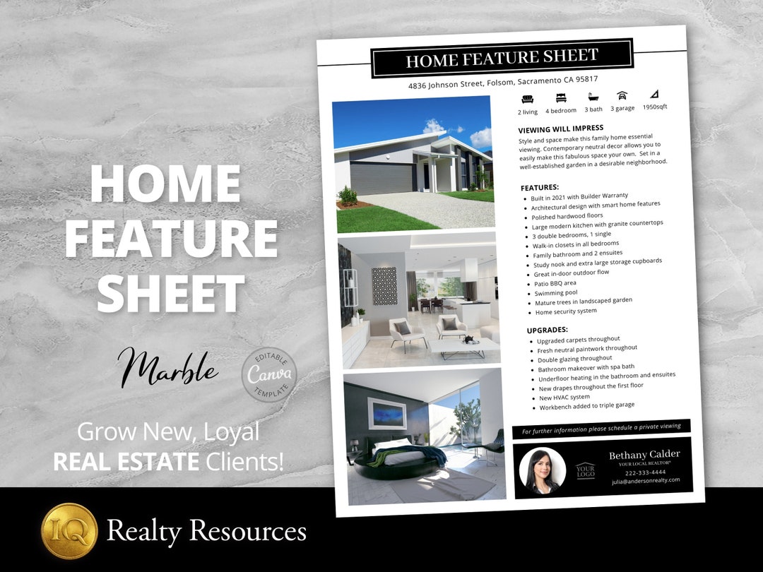 Real Estate Flyer, Home Feature Sheet, for Sale Flyer Template, Real ...
