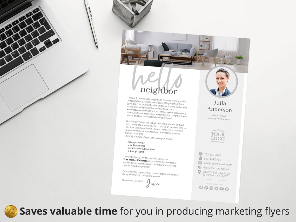 Real Estate Flyer Template Hello Neighbor Realtor - Etsy