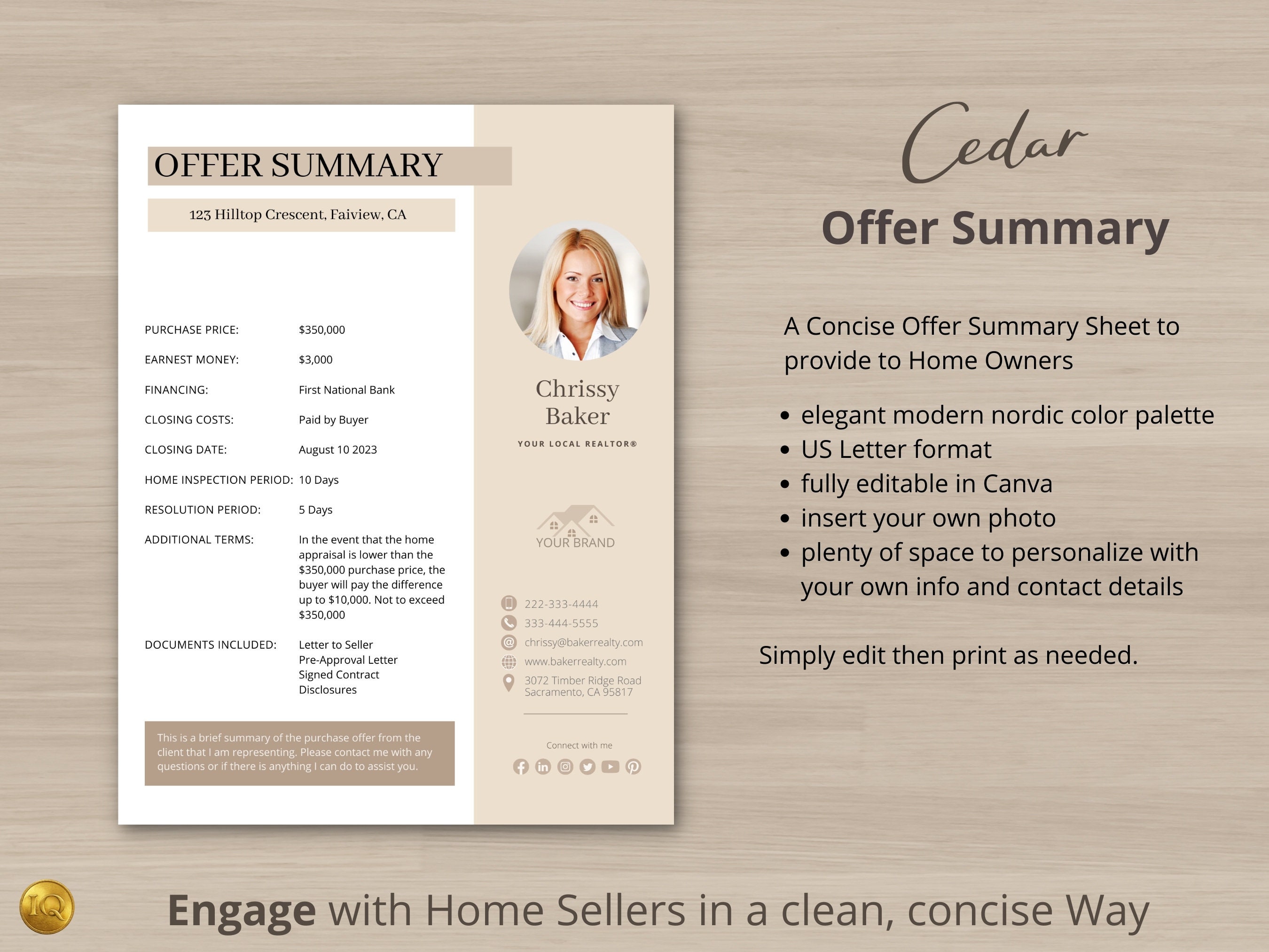 Offer Summary Template, Offer Sheet, Cover Letter, Real Estate Cover ...
