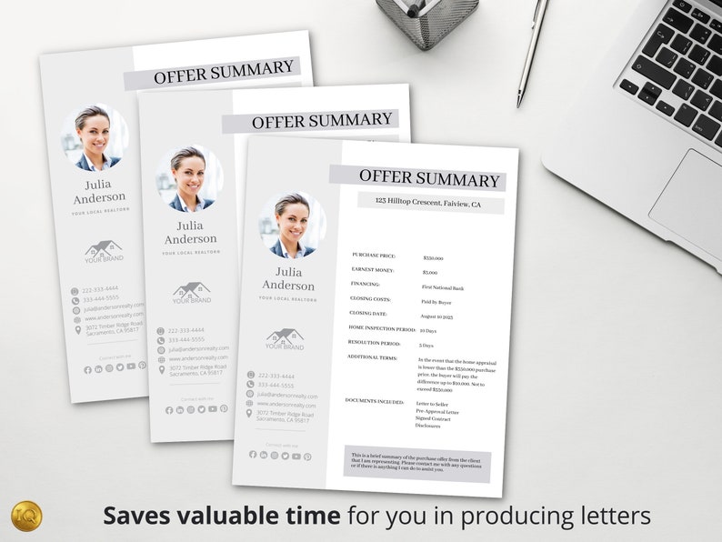Offer Summary Template, Offer Sheet, Cover Letter, Real Estate Cover ...