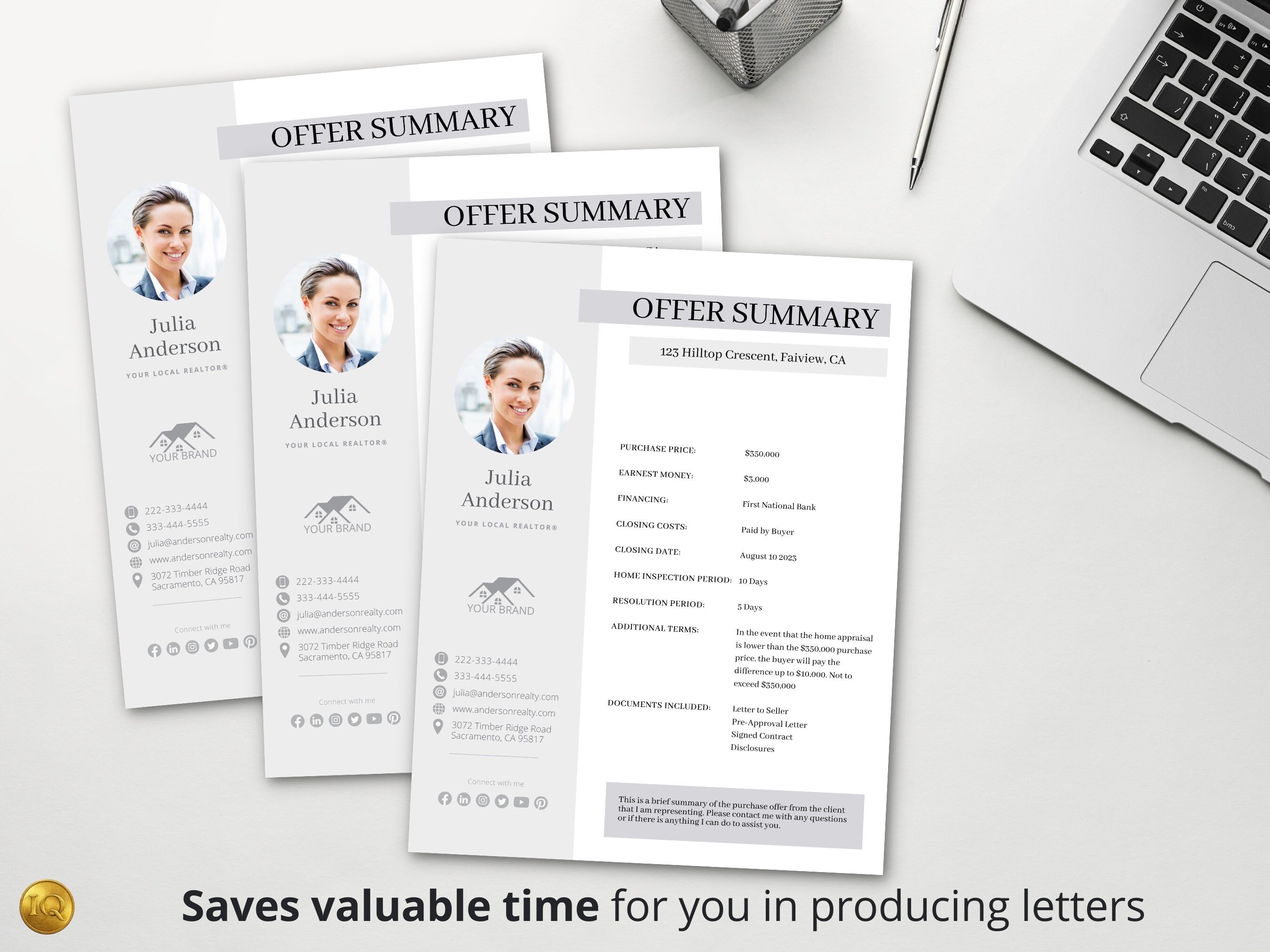 Offer Summary Template, Offer Sheet, Cover Letter, Real Estate Cover ...