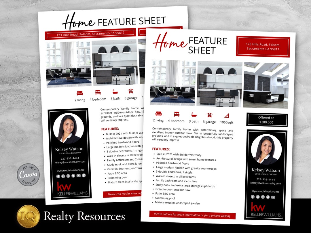 Real Estate Flyer, Home Feature Sheet, for Sale Flyer Template, Real ...