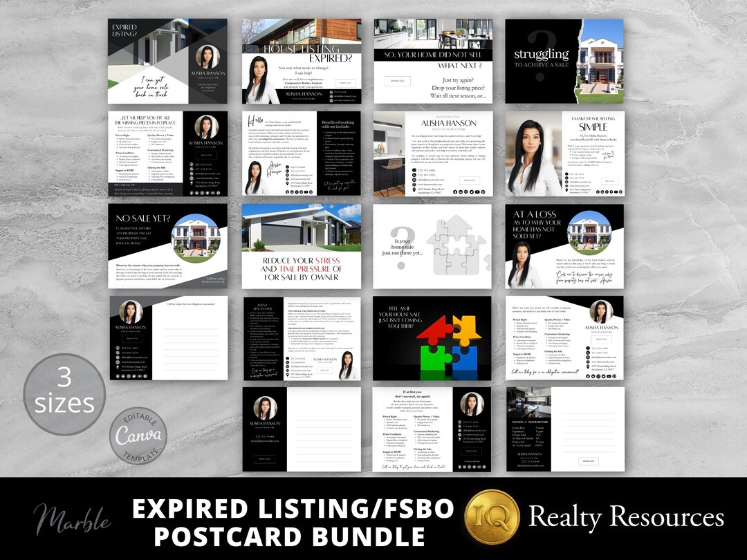 Real Estate Postcard Template, Expired Listing Postcard BUNDLE, FSBO ...